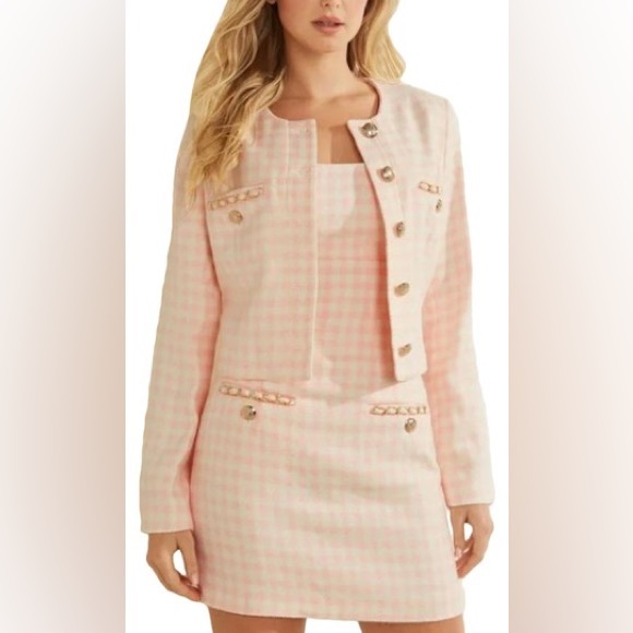 Guess | Jackets & Coats | Guess Womens Bella Tweed Jacket Pink Size Xs ...